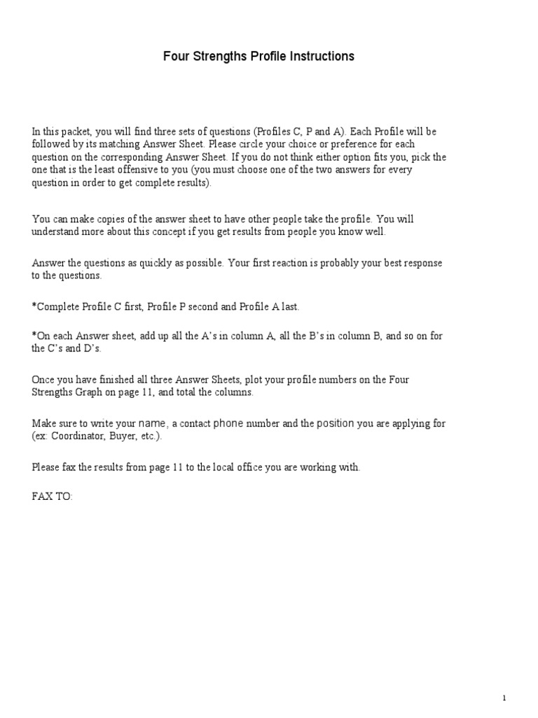 Four Strength Profile | PDF | Question | Human Nature