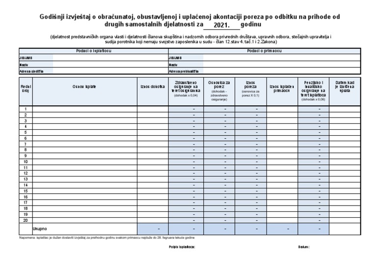 2.obrazac ASD-1032 - Godišnji Izvještaj Za Druge Samostalne Djelatnosti ...