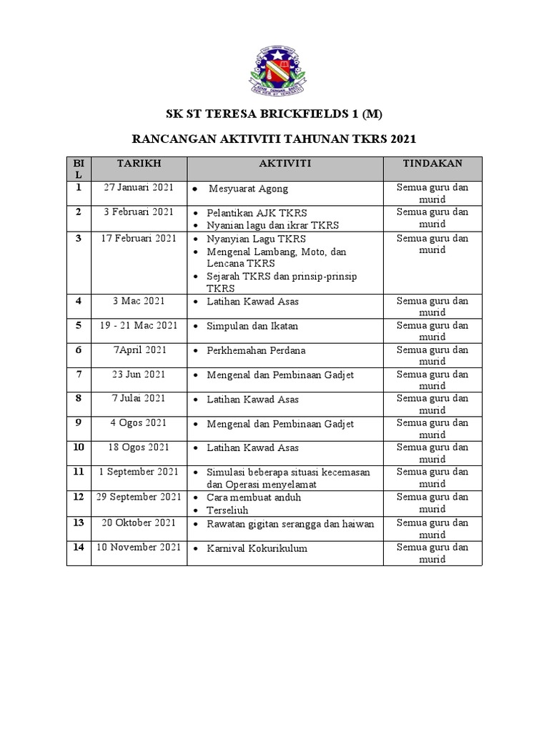 Rancangan Aktiviti Tahunan Tkrs 2021 | PDF
