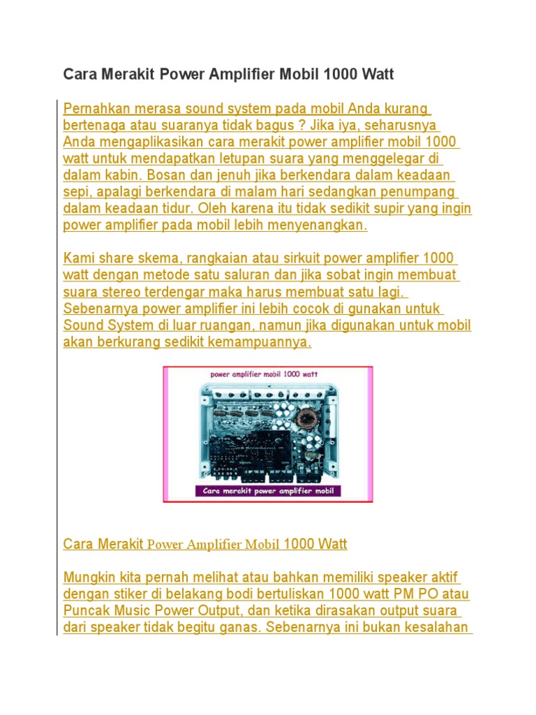 Cara Merakit Power Amplifier Mobil 1000 Watt | PDF