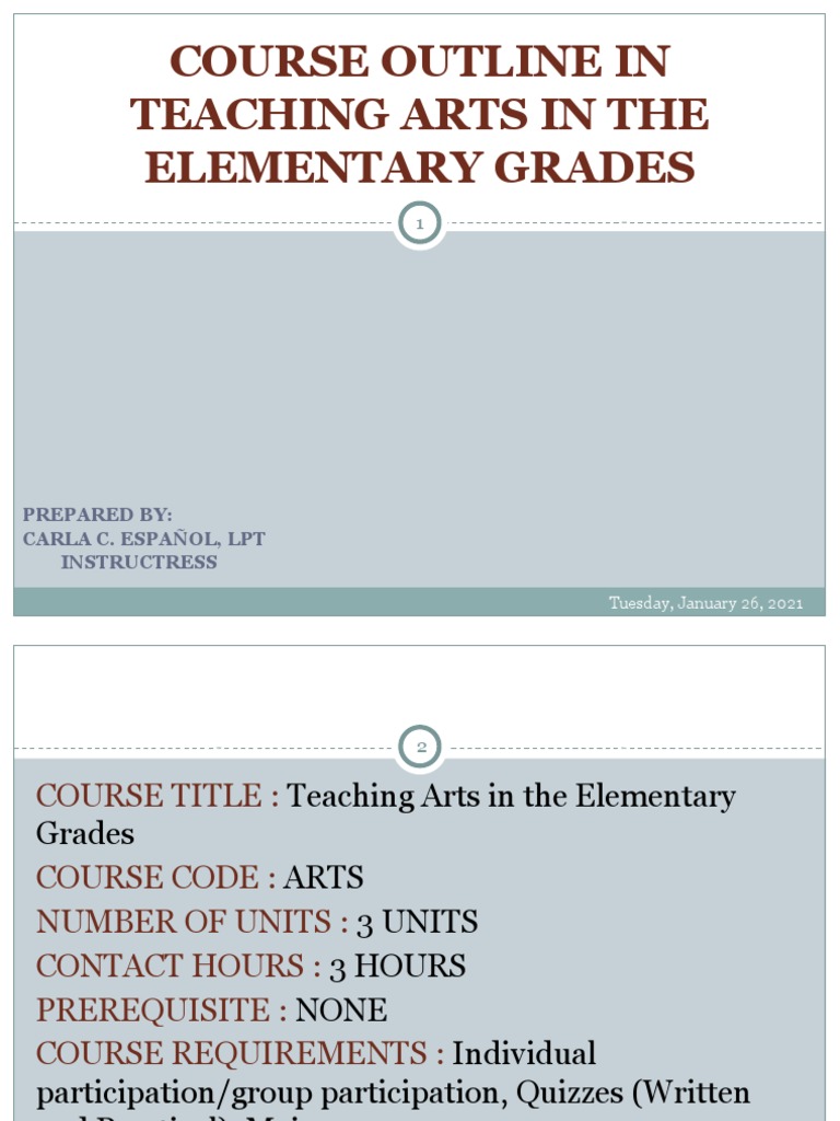 Course Outline in Teaching Arts in The Elementary | PDF | Learning ...