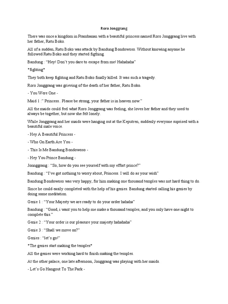Script Roro Jonggrang | PDF