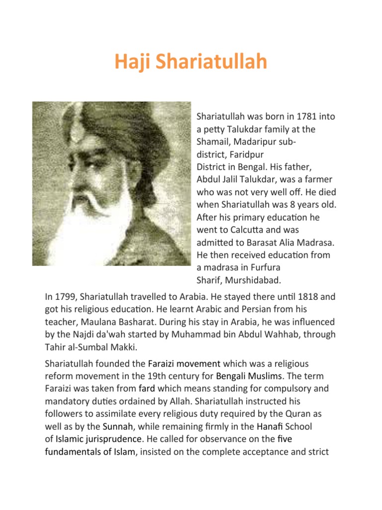 Haji Shariatullah: Founder of the 19th Century Faraizi Religious Reform ...