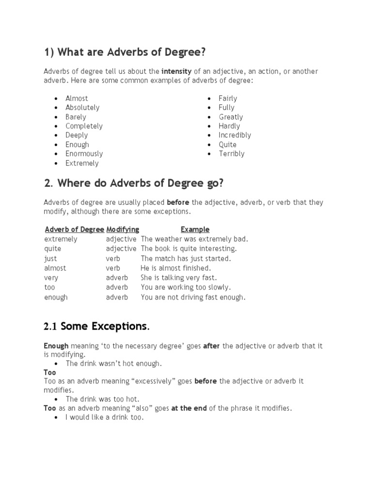 Understanding Adverbs of Degree | PDF