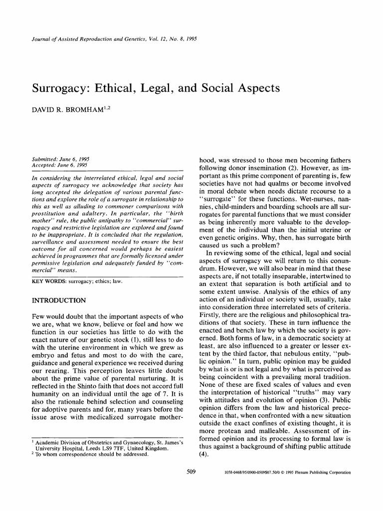 Surrogacy: Ethical, Legal, and Social Aspects: KEY WORDS: Surrogacy ...
