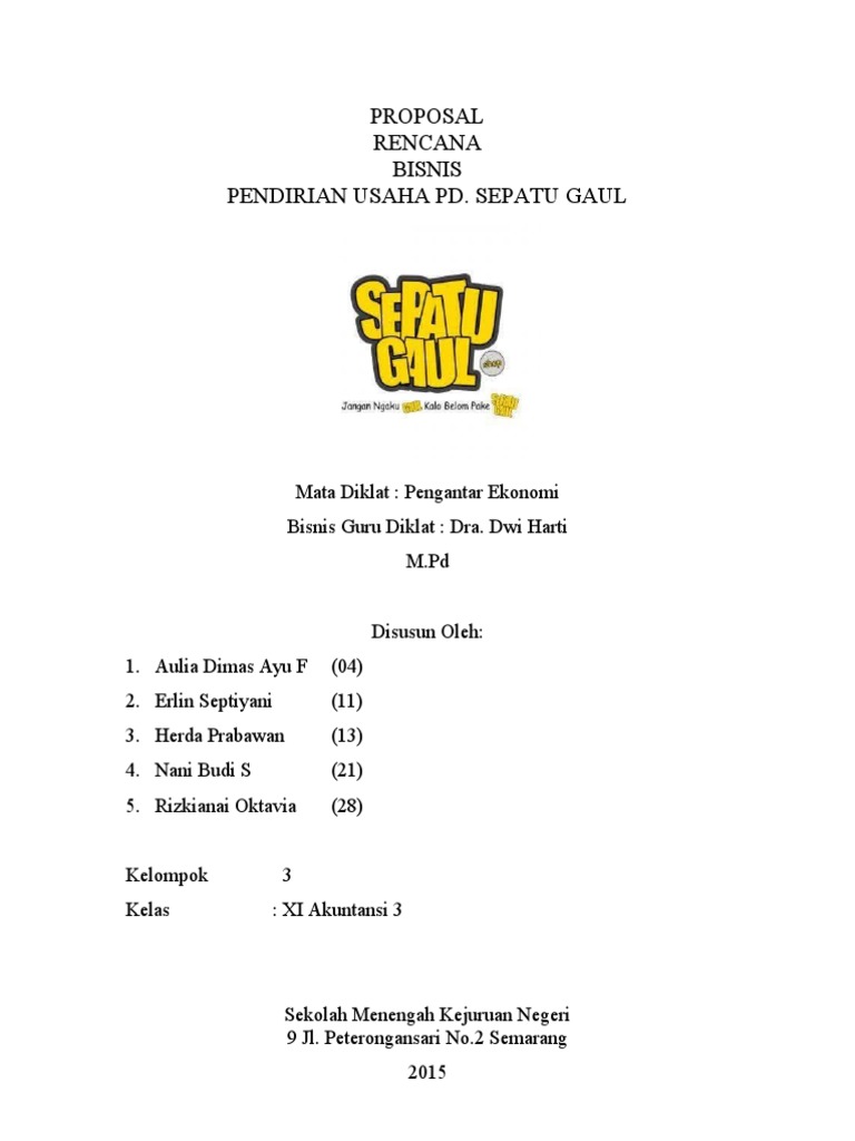 Proposal Rencana Bisnis Pendirian Usaha PD Sepatu Gaul | PDF | Karier & Perkembangan | Bisnis