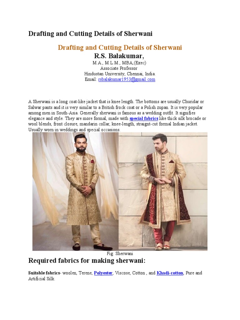 Sherwani Drafting and Cutting Guide | PDF | Textiles | Softlines (Retail)