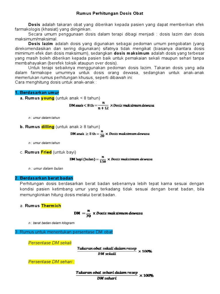 Rumus Perhitungan Dosis Obat | PDF