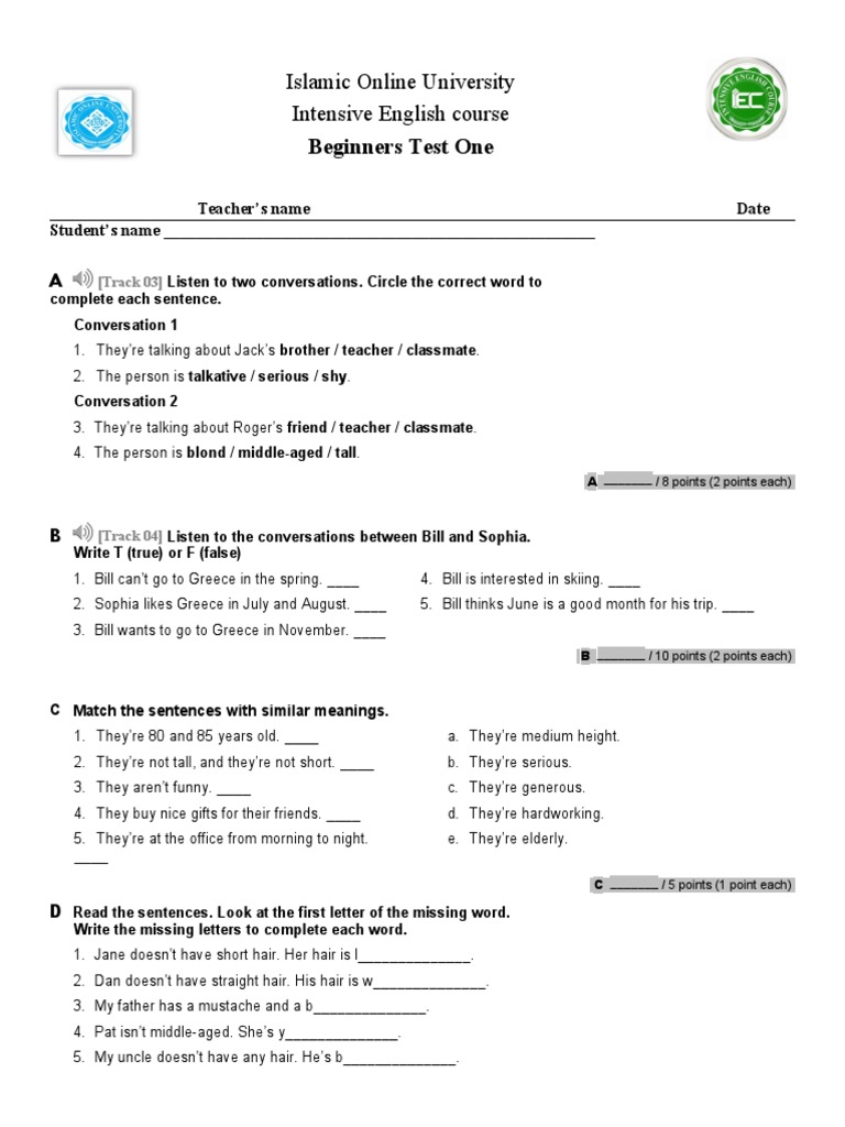 English Test for Beginners | PDF | Language Arts & Discipline | Foreign ...