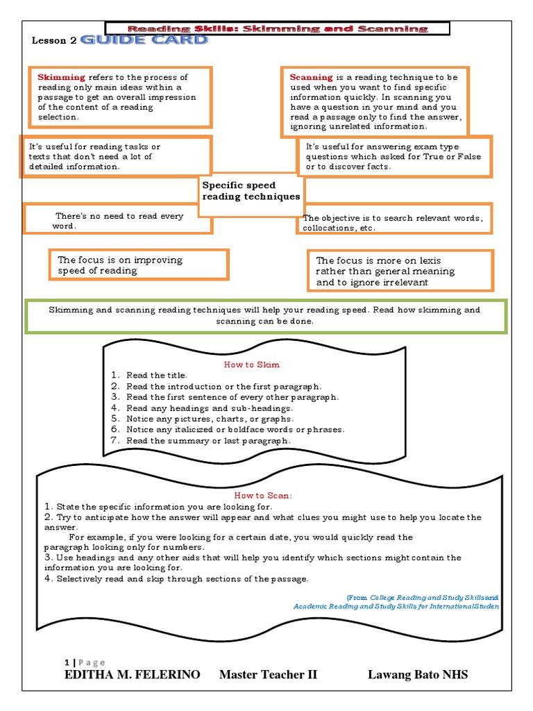 English 7 - Lesson 2 | PDF | Speed Reading | Question