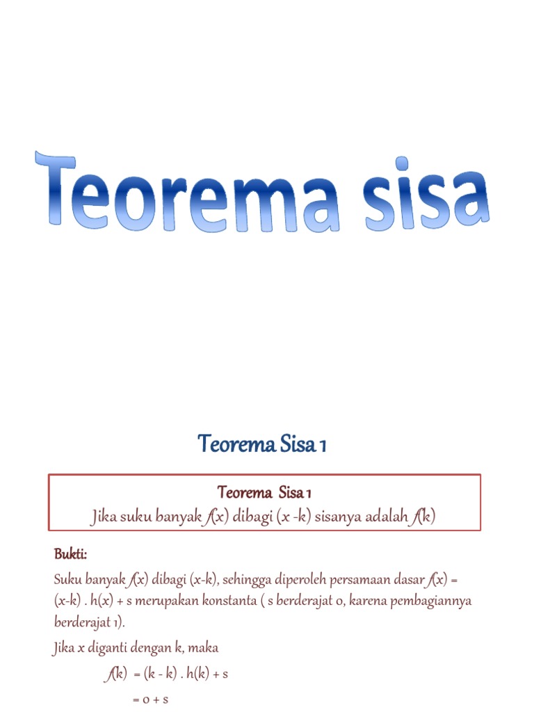 Teorema Sisa Dan Faktor PDF | PDF