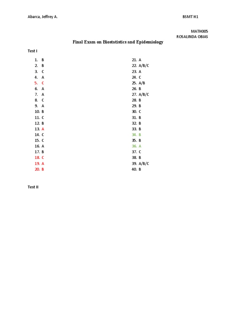 Biostatistics Final Exam Answers | PDF