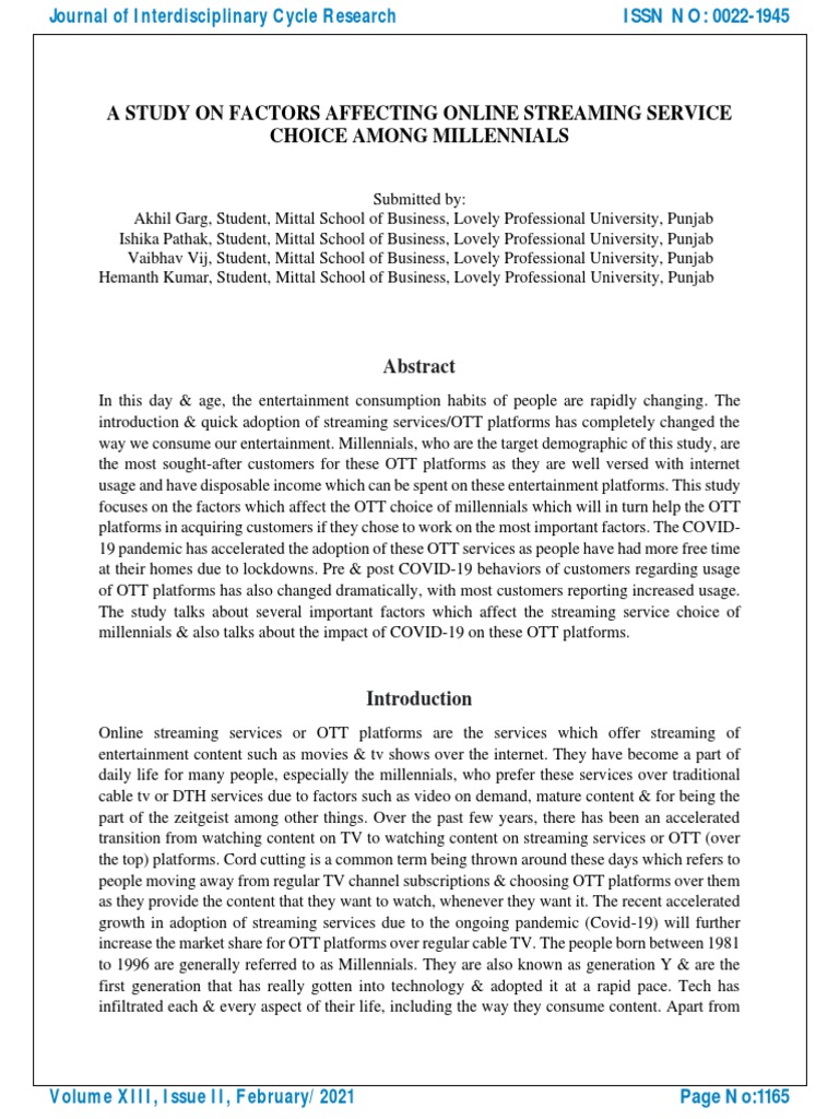 A Study On Factors Affecting Online Streaming Service Choice Among ...