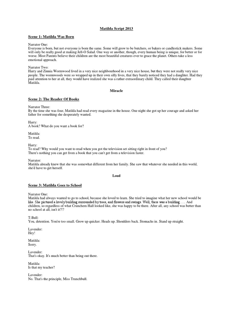 Matilda Script 2013 Scene 1 Matilda Was Born Miracle | PDF