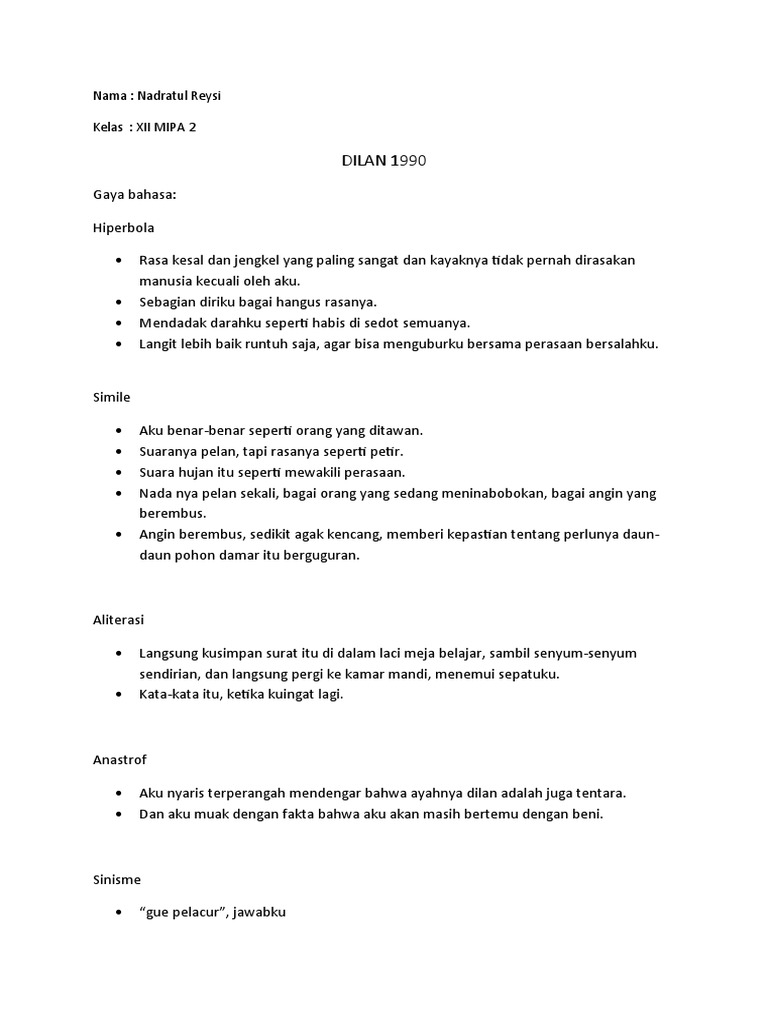 Gaya Bahasa dalam Dilan 1990 | PDF | Fiksi Misteri, Thriller, & Kejahatan | Fiksi Umum