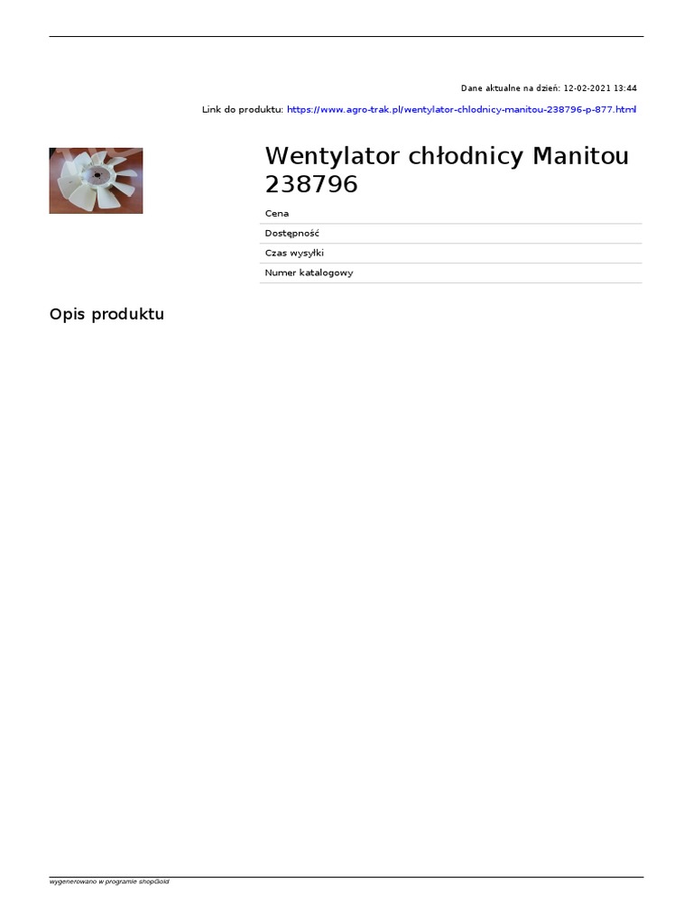 Wentylator Chlodnicy Manitou 238796 | PDF