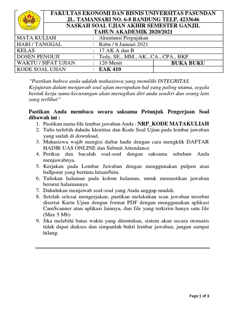 Soal Uas Akuntansi Perpajakan | PDF