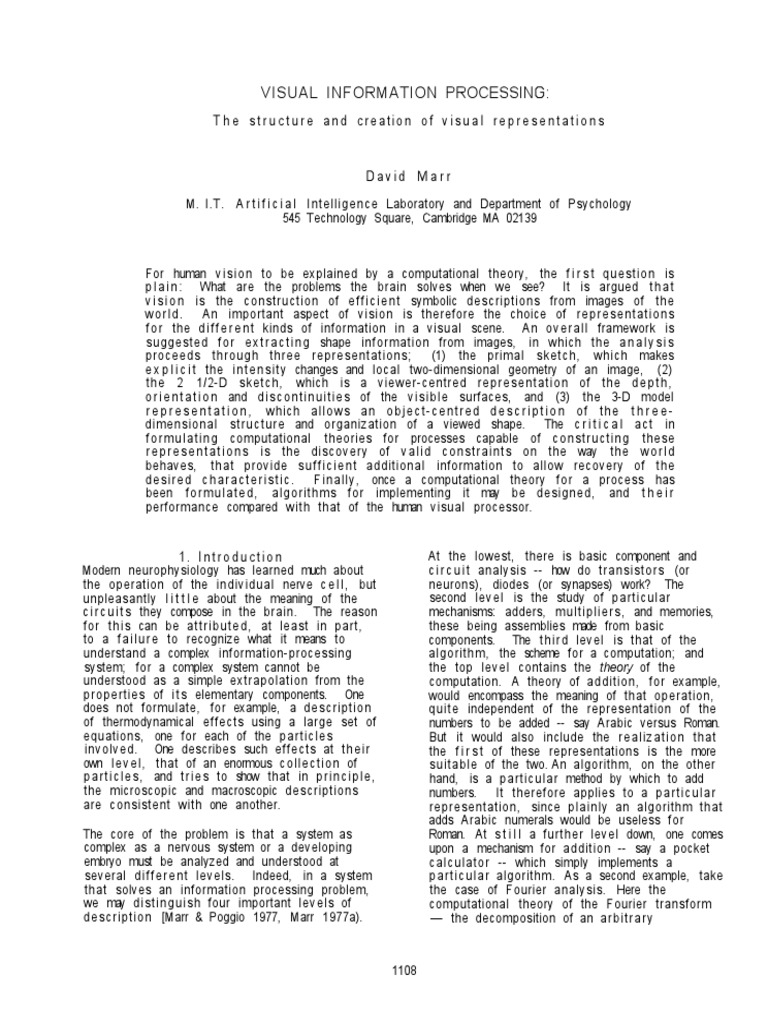 David Marr Vision | PDF | Stereoscopy | Visual Perception