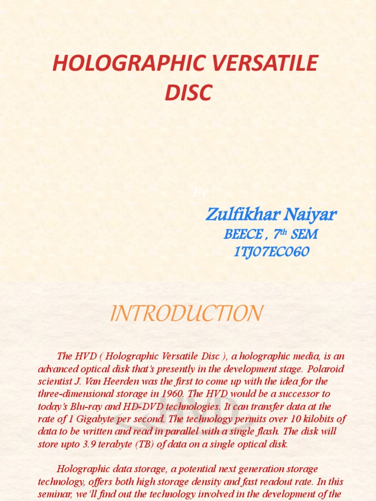 Holographic Versatile Disk (HVD) | PDF | Holography | Computer Data Storage