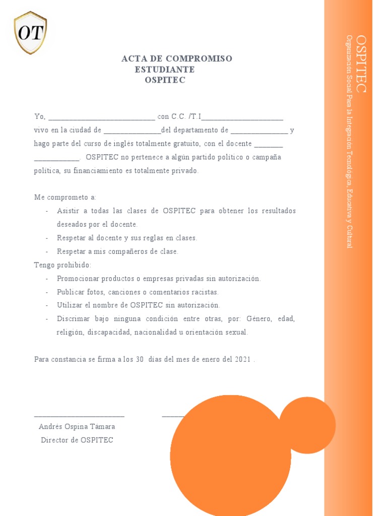 Acta de Compromiso Estudiante | PDF