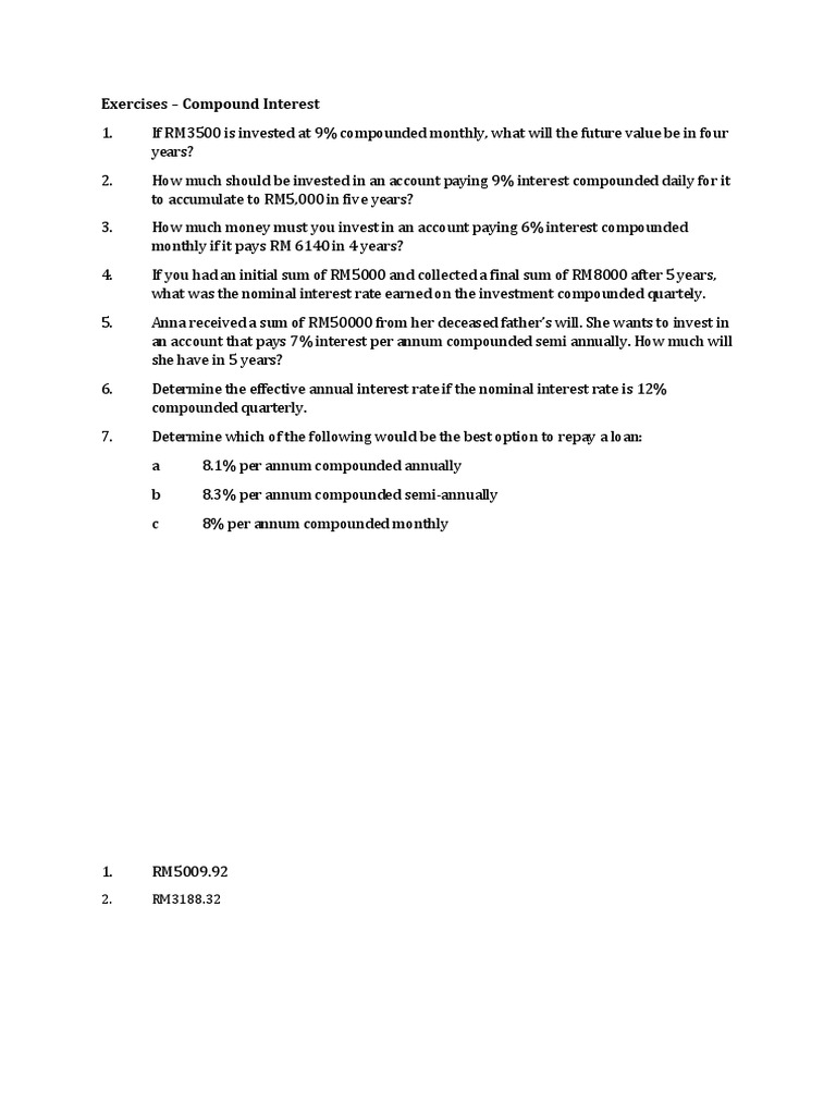 Exercises-Compound Interest | PDF