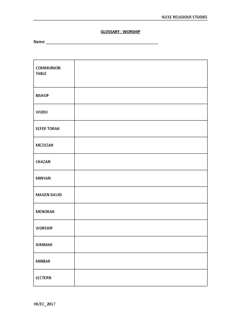 Igcse Religious Studies: Glossary: Worship | PDF | Social Science | Art