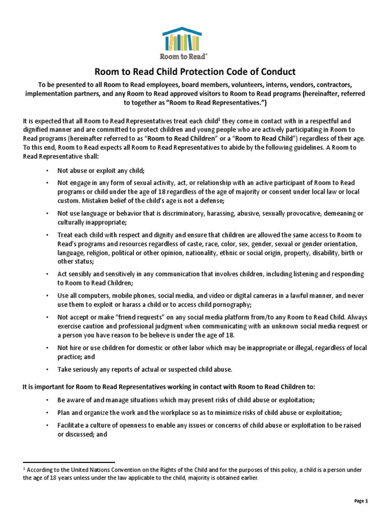 Room To Read - Child Protection Policy | PDF | Child Abuse | Child ...