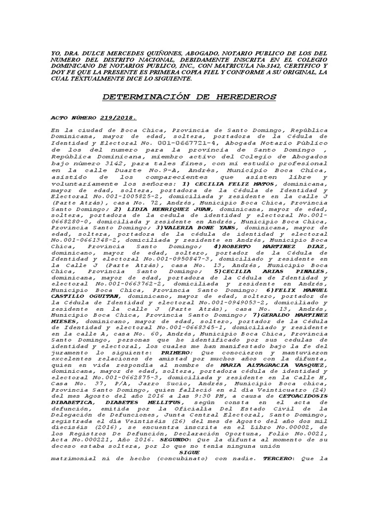 Acto de Notoriedad Afp Banreservas Ana Mercedes Vasquez | PDF ...