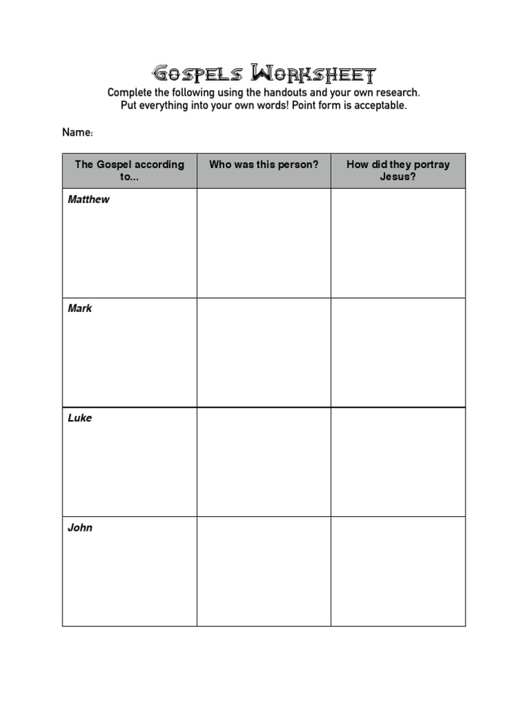 Gospels Worksheet | PDF