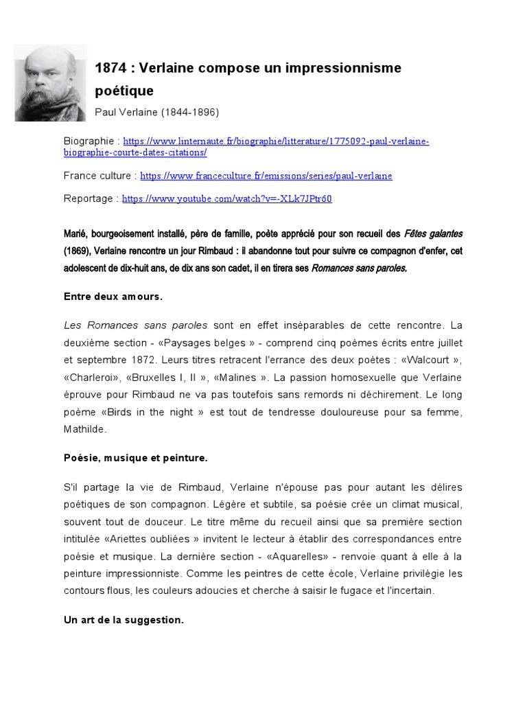 Verlaine et l'Impressionnisme Poétique | PDF