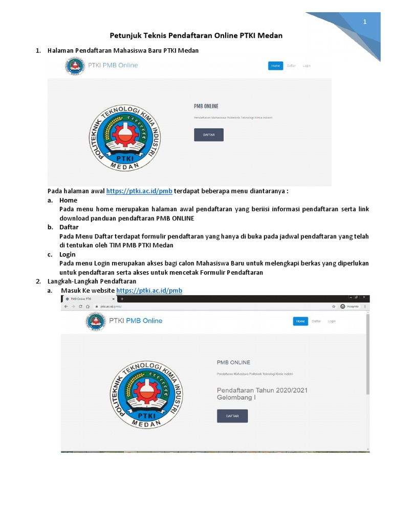 Petunjuk Teknis Pendaftaran Online PTKI Medan | PDF