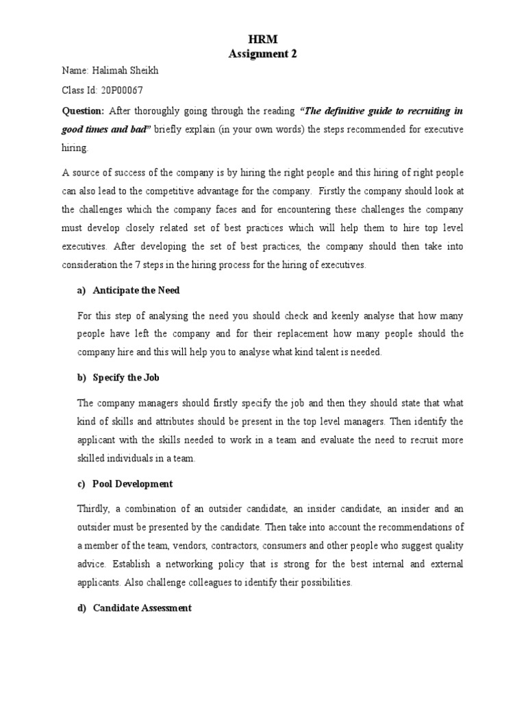 HRM Assignment 2: Question: After Thoroughly Going Through The Reading ...