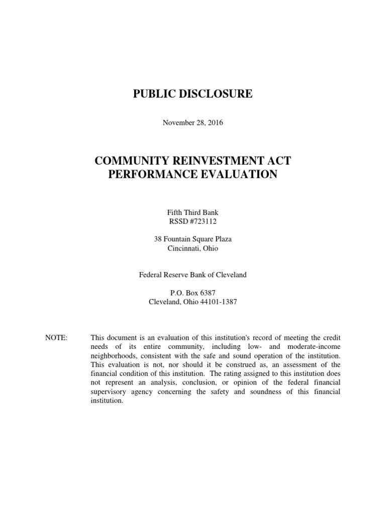 Fifth Third Bank 2014-2016 CRA Performance Evaluation | PDF | Federal ...
