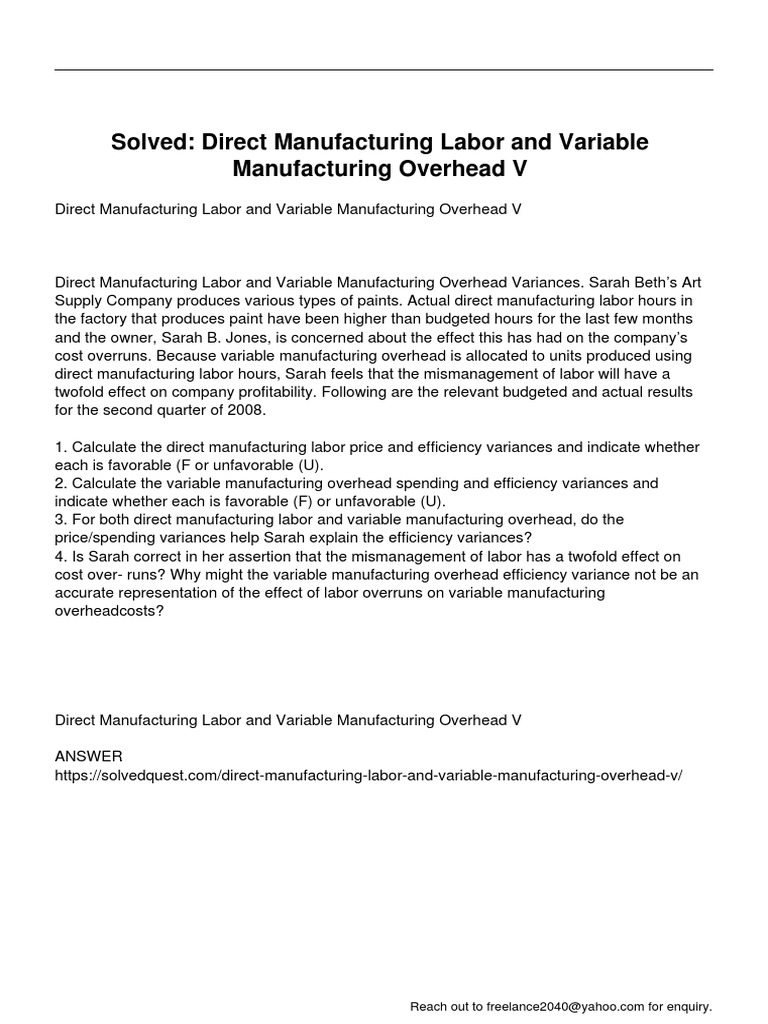 Direct Manufacturing Labor and Variable Manufacturing Overhead V | PDF ...
