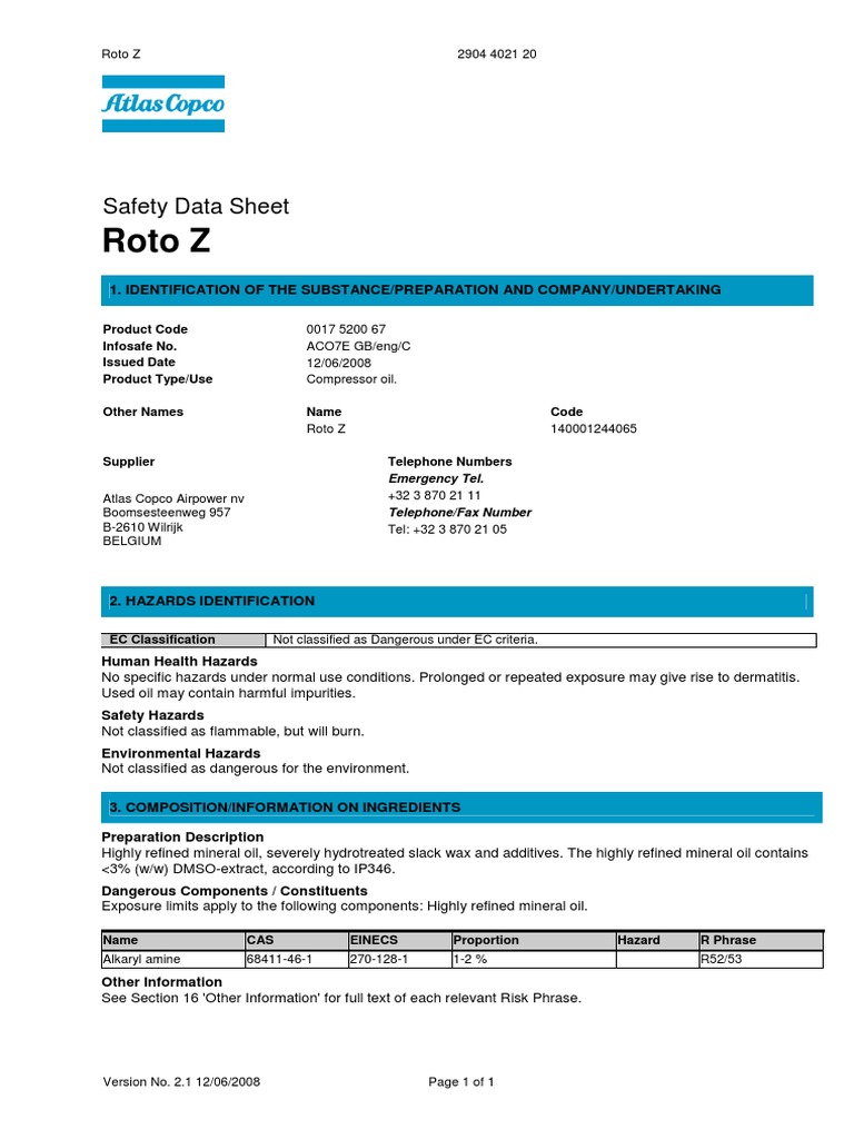 Data Sheet Roto Z | PDF | Dangerous Goods | Personal Protective Equipment