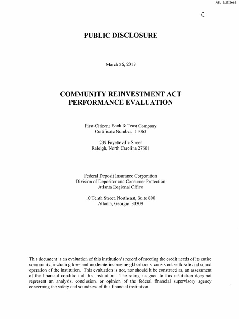 First Citizens 2019 CRA Performance Evaluation | PDF | Community ...