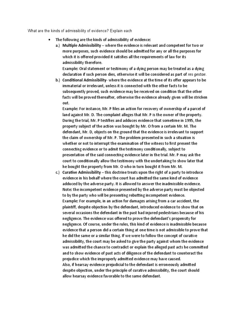What Are The Kinds of Admissibility of Evidence? Explain Each | PDF ...
