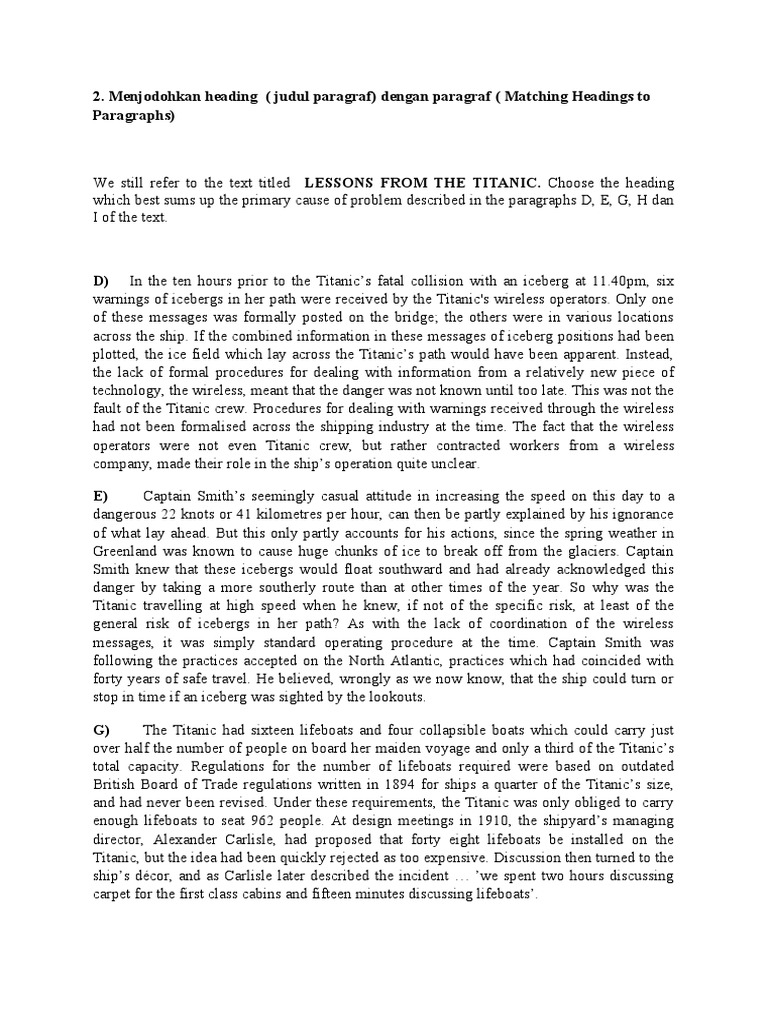 Matching Headings To Paragraphs | PDF | Maritime Incidents | Watercraft