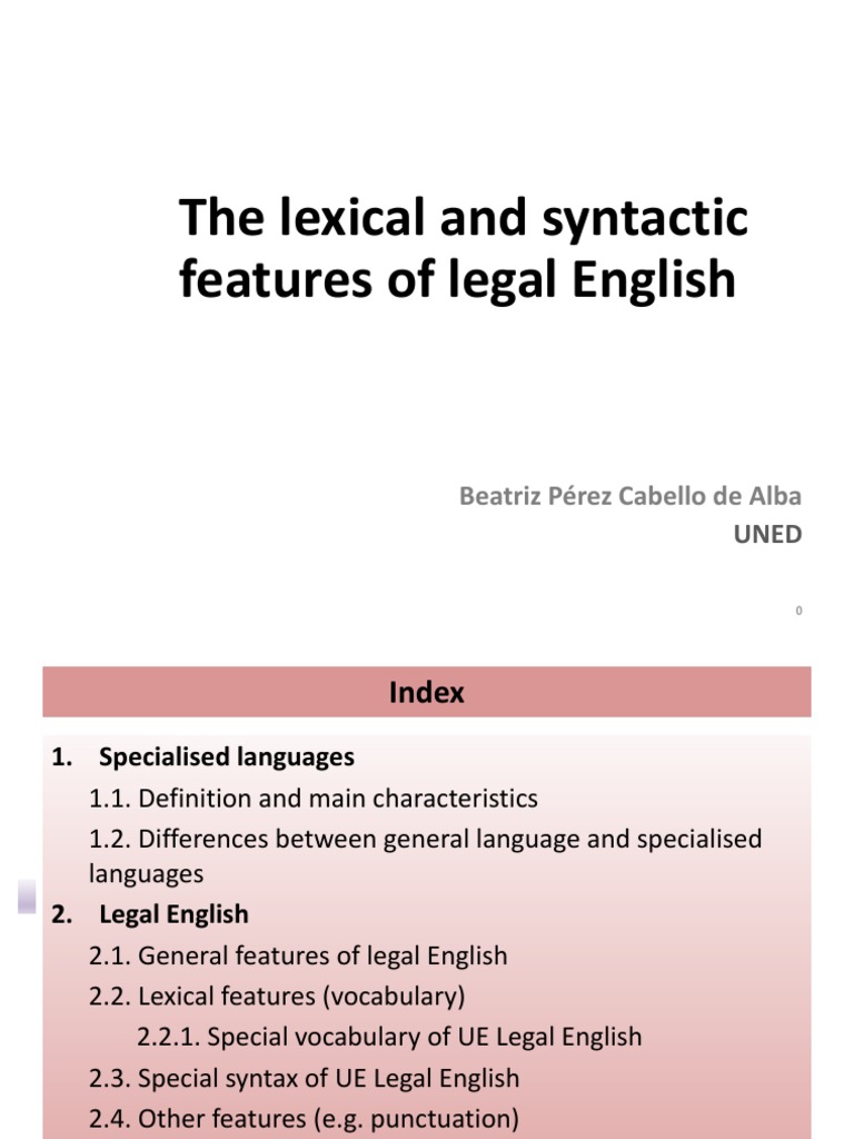 The Lexical and Syntactic Features of Legal English | PDF | English ...
