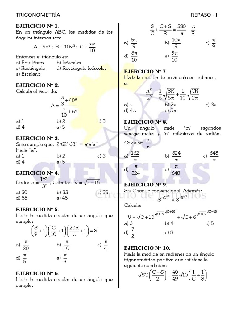 Repaso de conceptos y ejercicios prácticos de trigonometría | PDF ...