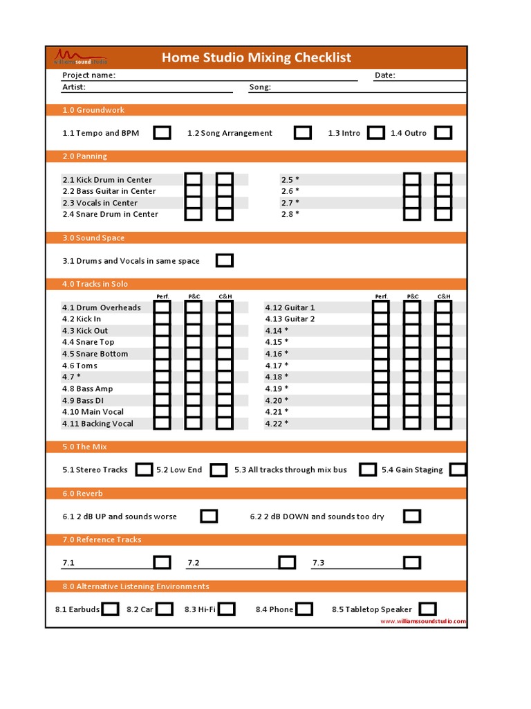 Home Studio Mixing Checklist: 1.0 Groundwork | PDF