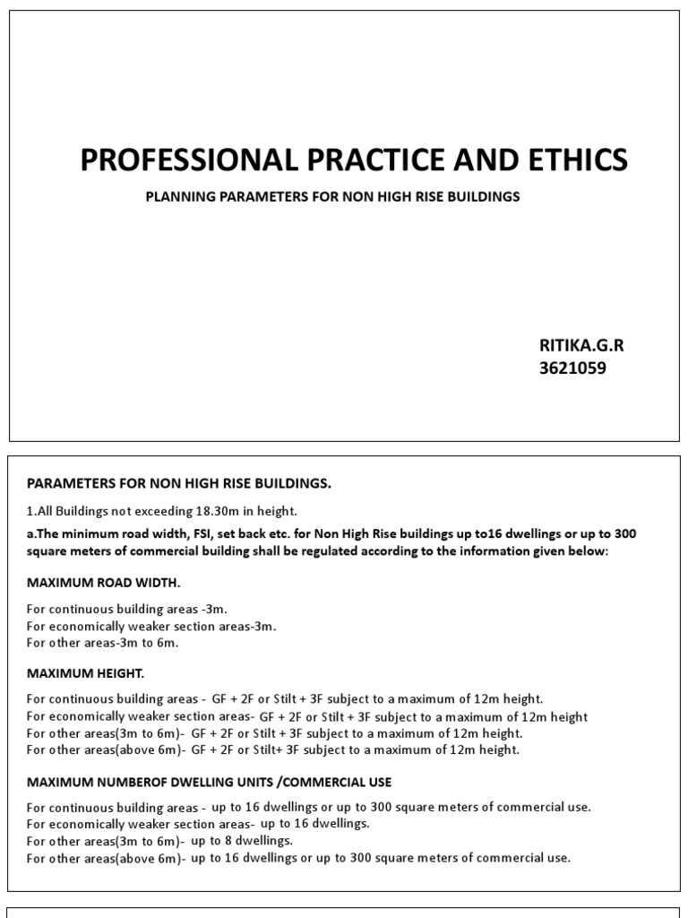 Professional Practice and Ethics: Planning Parameters For Non High Rise ...
