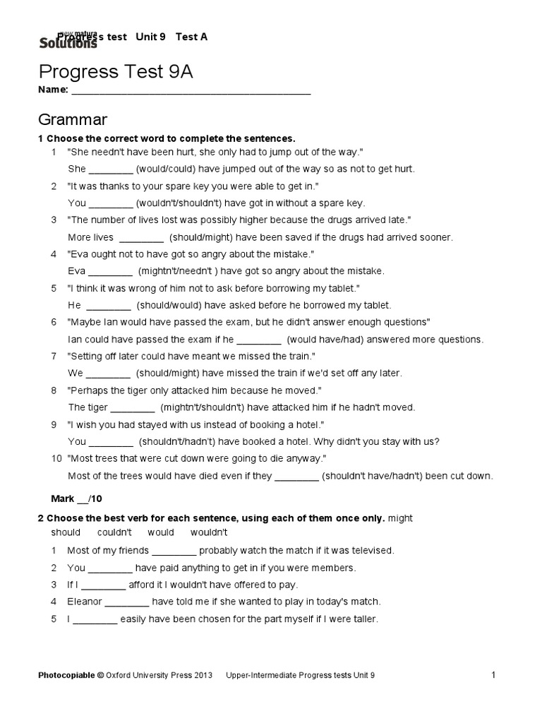 NMS Progress Test Unit 09 A | PDF | Test (Assessment) | Psychological ...