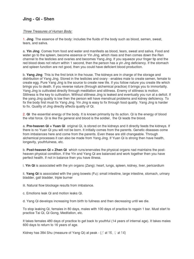Jing - Qi - Shen: Three Treasures of Human Body | PDF | Qi | Medical ... Jing - Qi - Shen: Three Treasures of Human Body | PDF | Qi | Medical ...