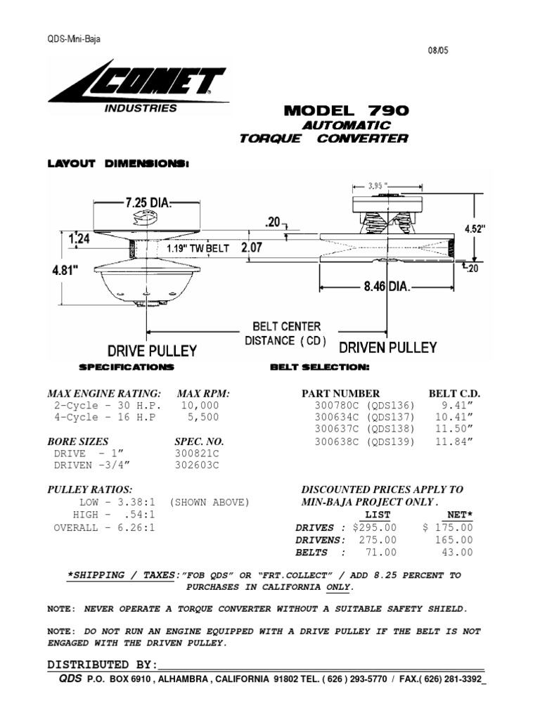 Comet 790 Torque Converter Specs | PDF | Technology & Engineering