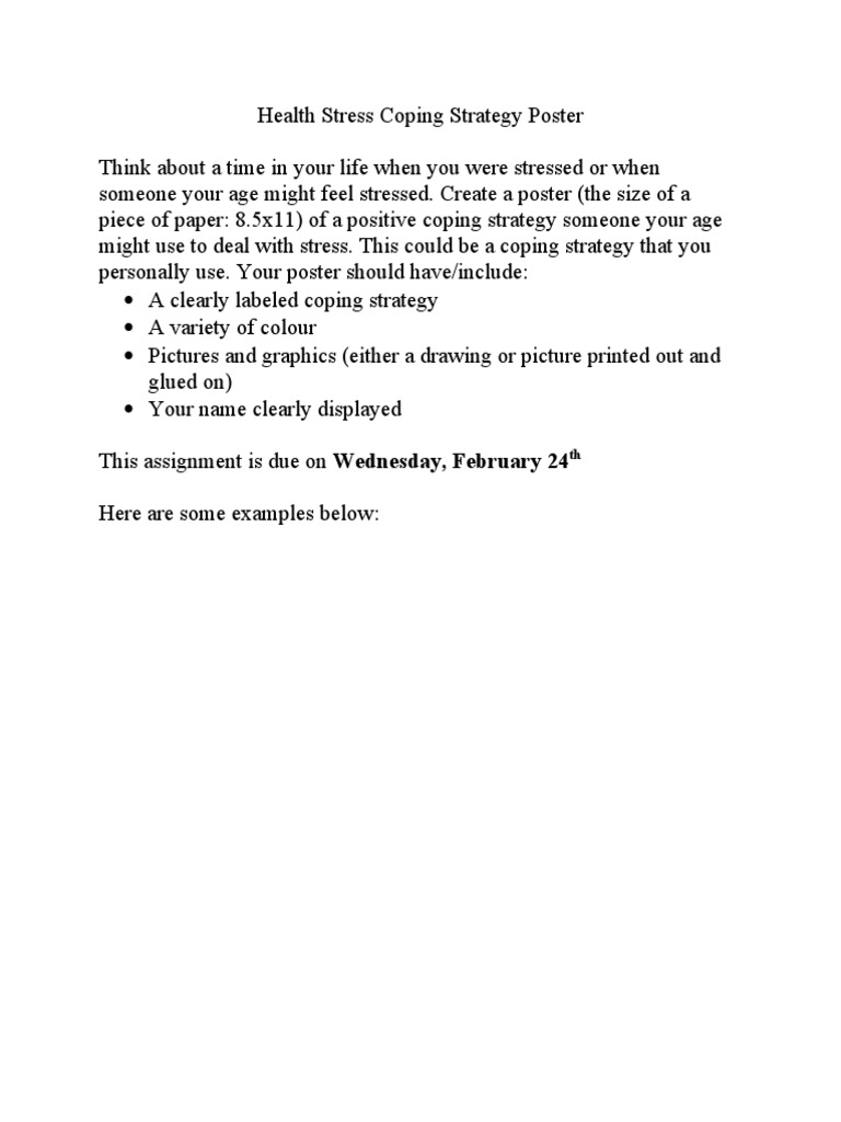 Stress Coping Strategy Poster Assignment | PDF | Self-Improvement