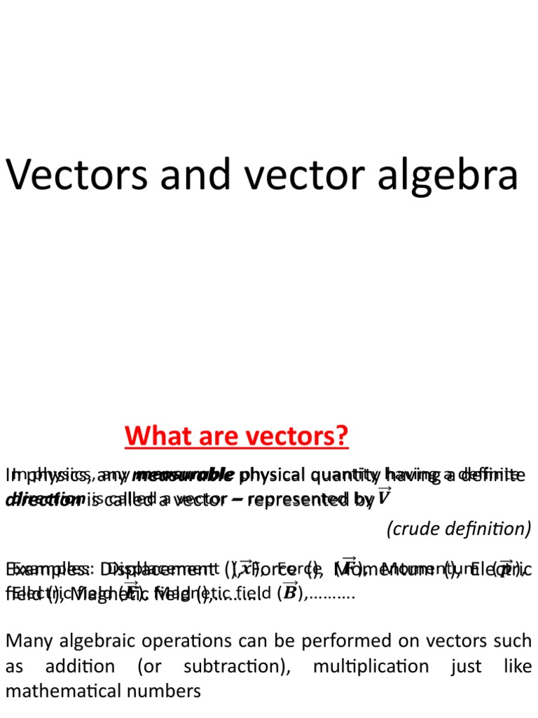 Vectors And Vector Algebra Pdf Euclidean Vector Cartesian Coordinate System