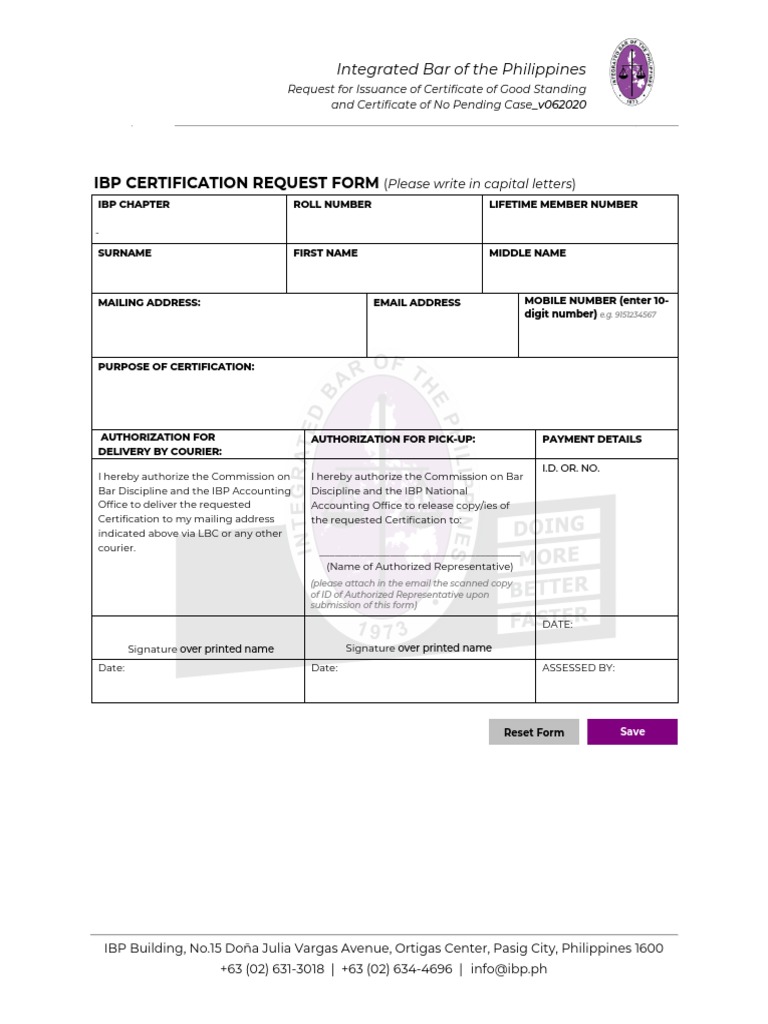IBP Certificate Request Form | PDF