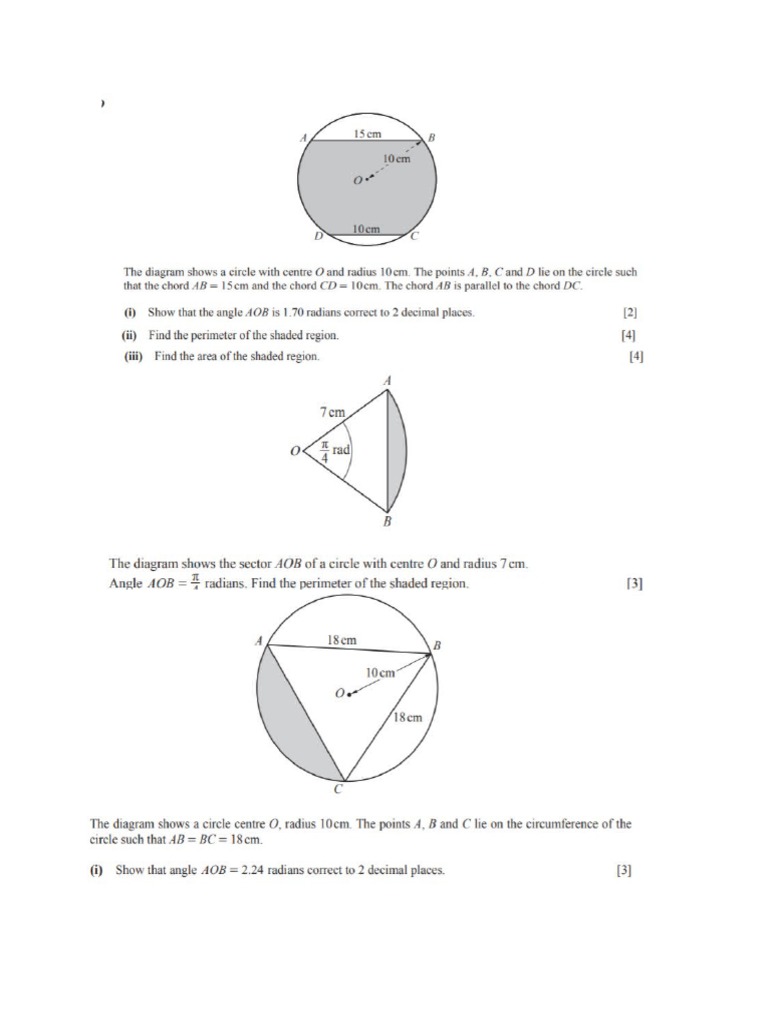 Circular Measure Problem Set | PDF | Circle | Area