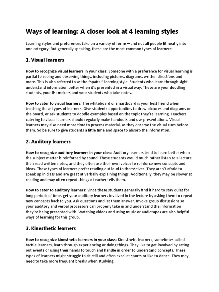 Understanding the Diversity of Learning Styles: A Guide to ...